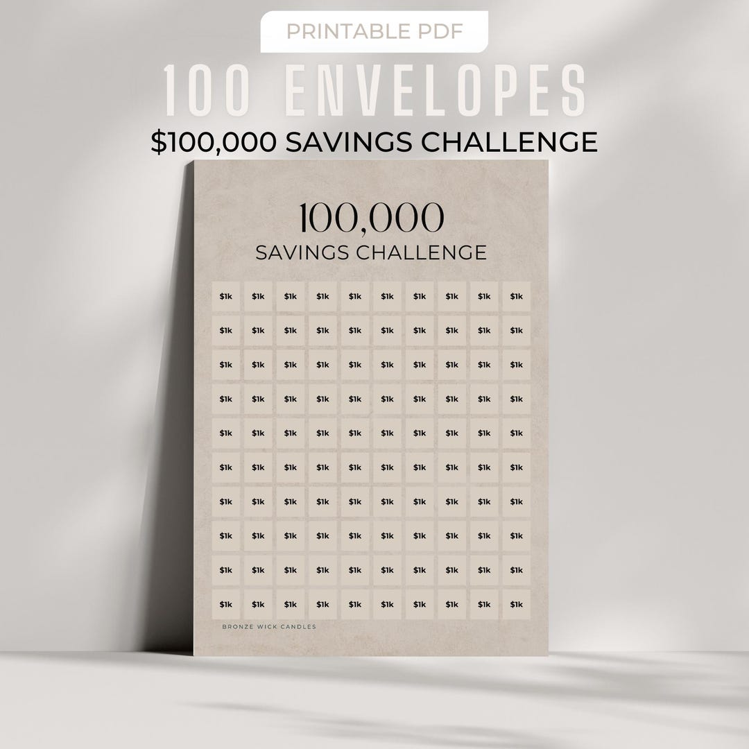 100k 100 Envelope Savings Challenge, 100,000 Printable Savings ...