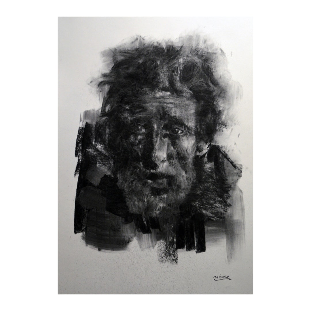 Old Man ORIGINAL Painting Charcoal, Illustration, Face, Fine Art ...