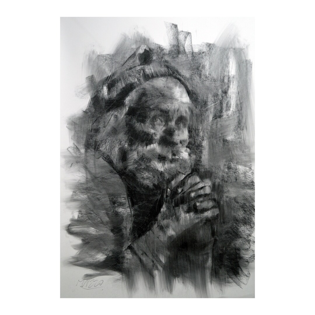 Old Man Praying ORIGINAL Painting Charcoal, Illustration, Face, Fine ...