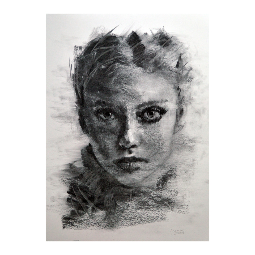 ORIGINAL Portrait Painting Drawing Charcoal Art One of a Kind Handmade ...