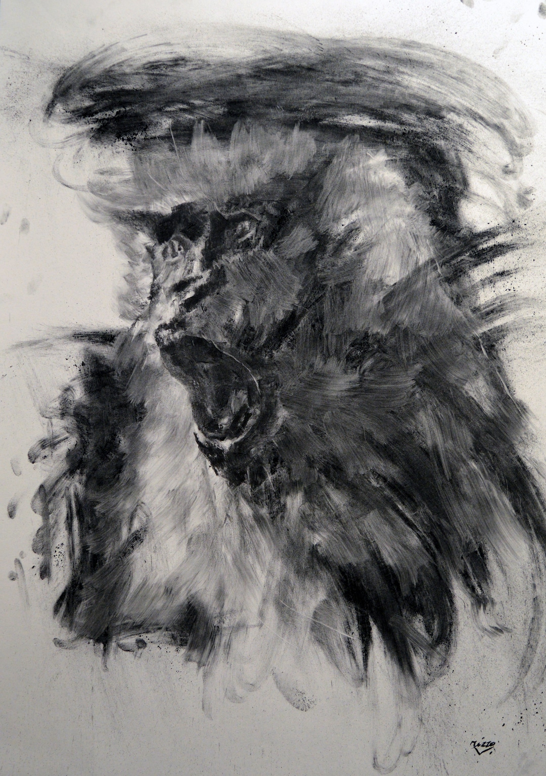 Mono dibujo original pintura al carbón ilustración única hecha a mano ...