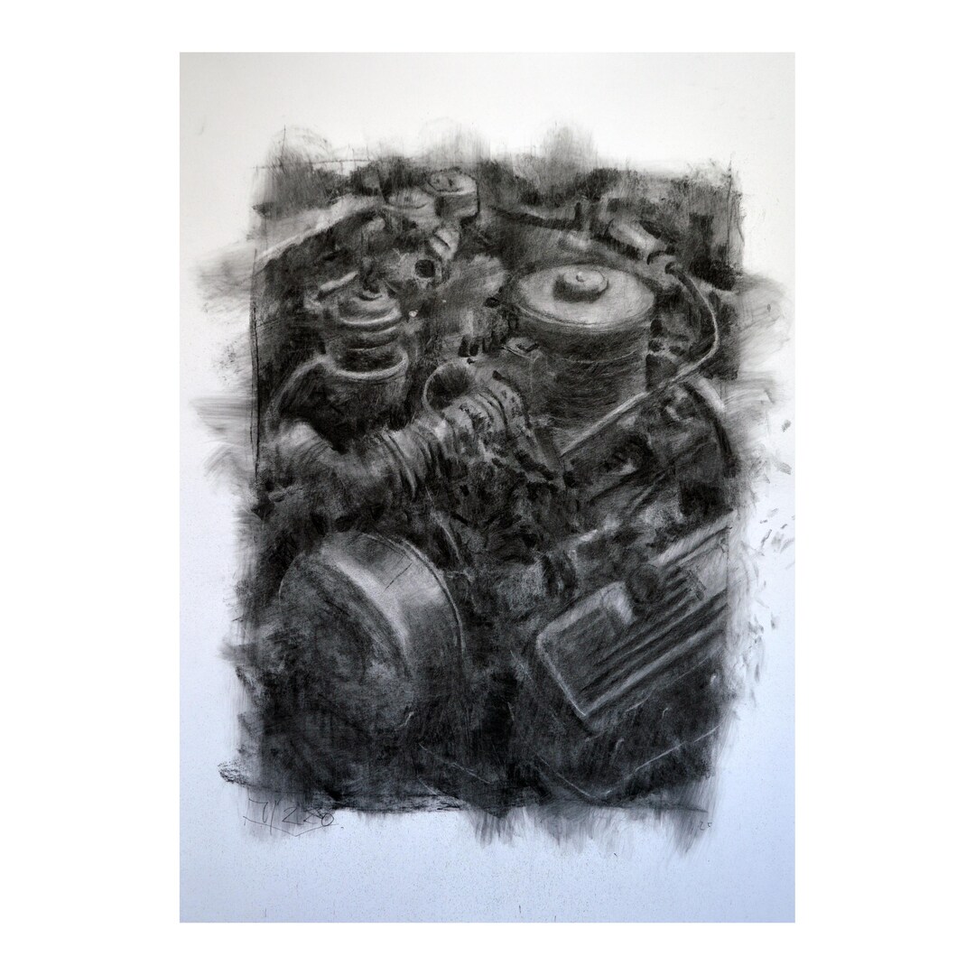 Engine, Original, Charcoal, Drawing, Wall Art Painting, One of a Kind ...