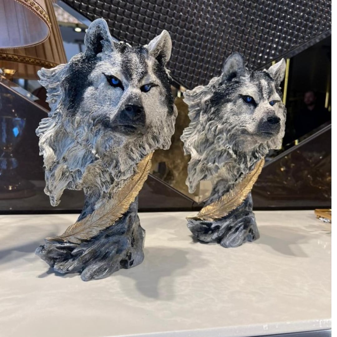 Large White Wolf Bust Sculpture,wolf Figurine Sculpture,wolf Head ...