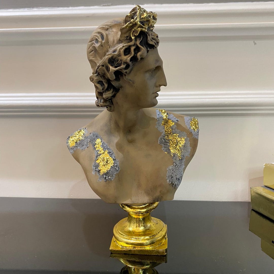 Greek Apollo Bust Statue With Gold Leaf – Classical Resin Sculpture ...