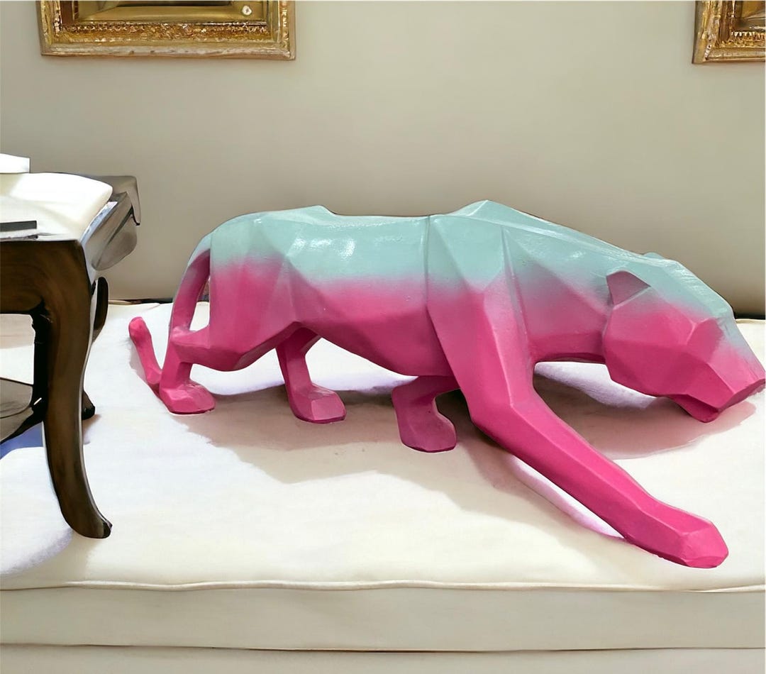 Geometric Pink Panther Statue Sculpture ,animal Figurines,predator ...