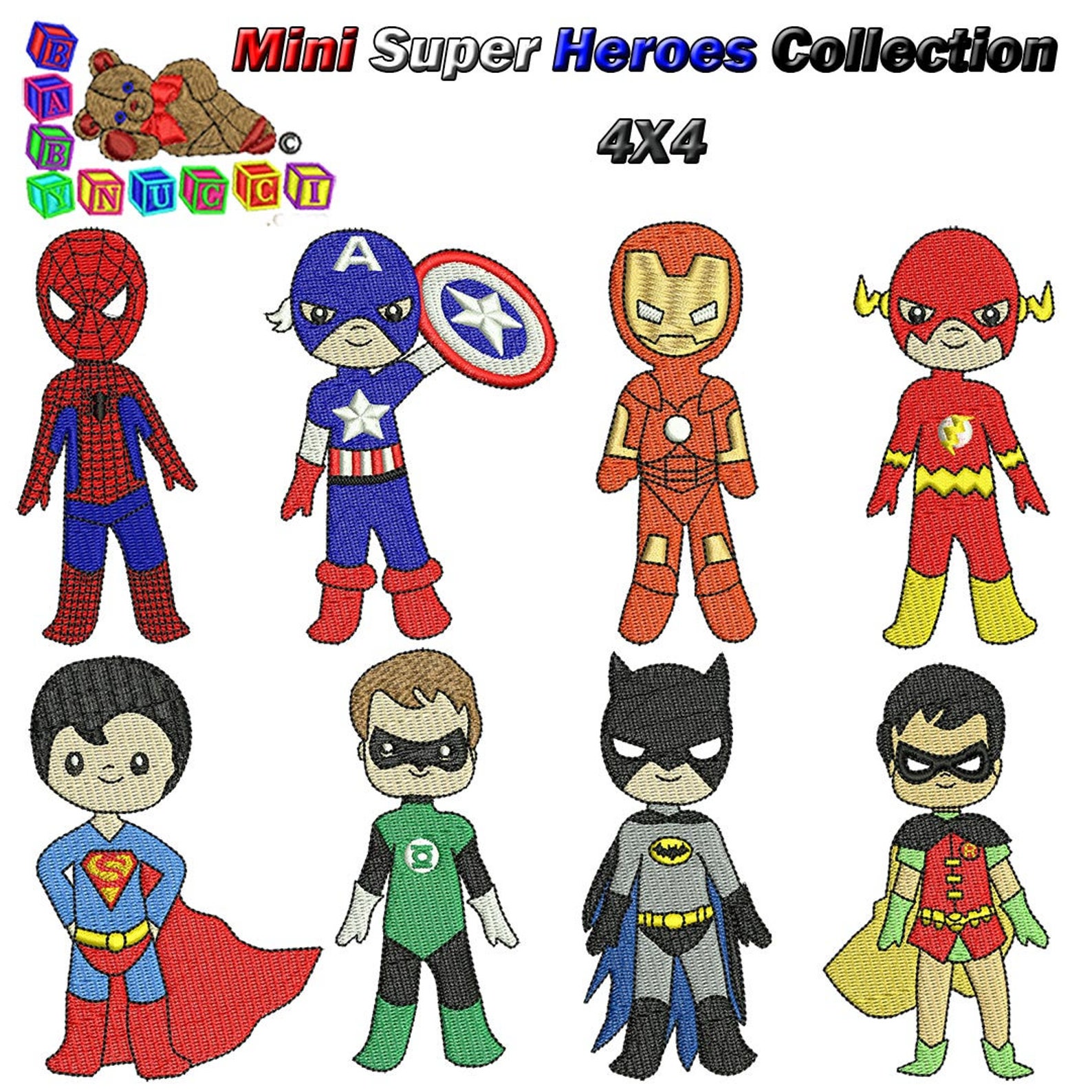 Mini Super Heroes Collection Machine Embroidery Design 4x4 - Etsy