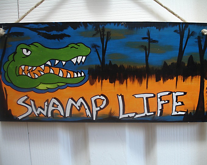 Florida Gator Swamp Life Wooden Sign Acrylic Painting 12x5.5 - Etsy