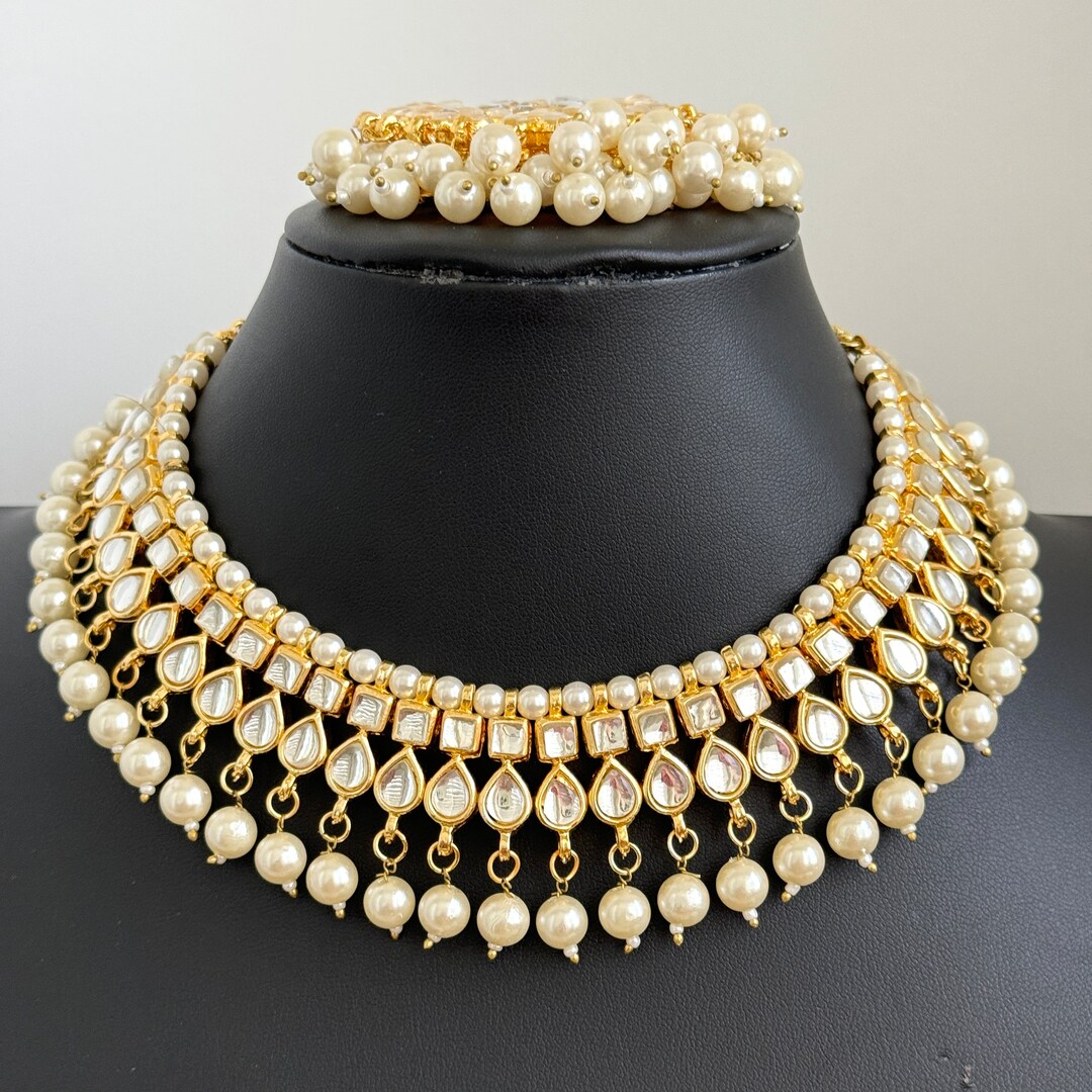 White Pearl Kundan Necklace Set, Bollywood Jewelry, Indian Jewelry ...