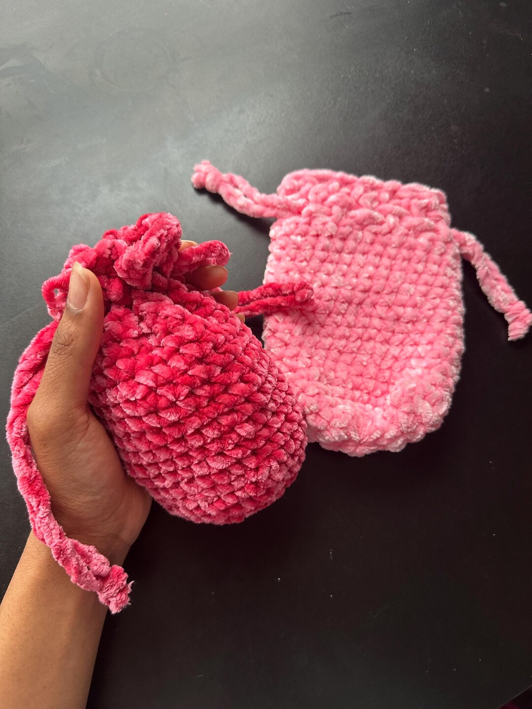 Double Drawstring Bags | Velvet Plush Crochet Bag | Reusable Storage ...