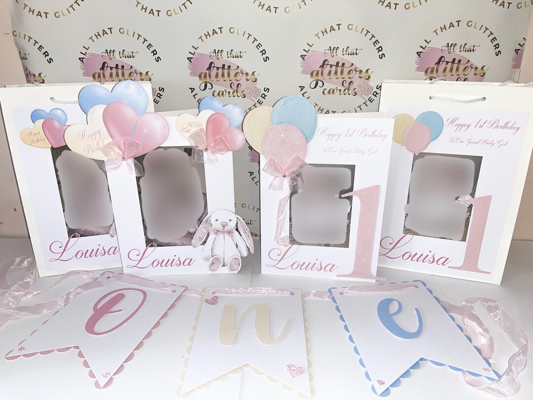 Personalized 1st Birthday Card Girl – 3D Teddy Bear Pop-up, Pastel ...