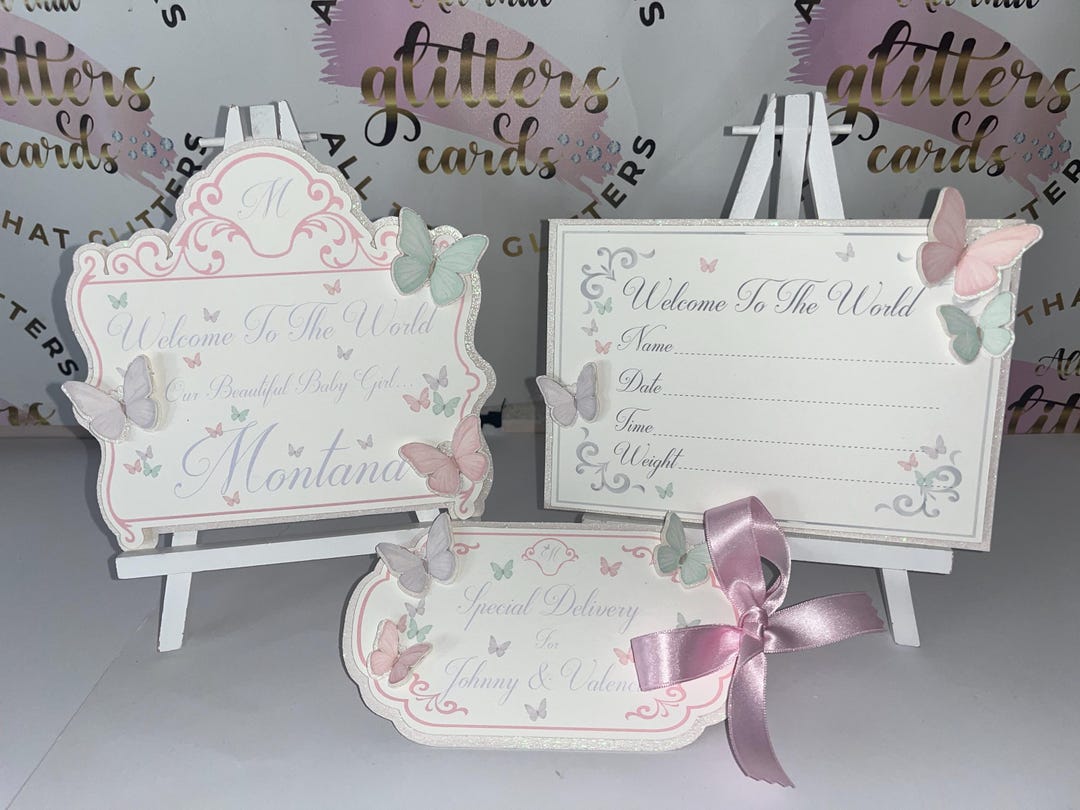 Baby Special Delivery Tag Set – Pastel Pink, Lilac & Mint Butterfly’s ...