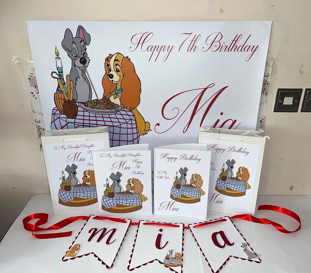 Personalised Lady & the Tramp Birthday A4 Card | Optional A1 Banner ...