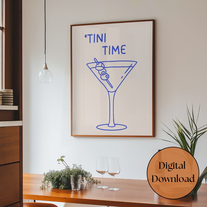 Tini Time Martini Art Print, Bar Cart Wall Art or Decor, Digital ...