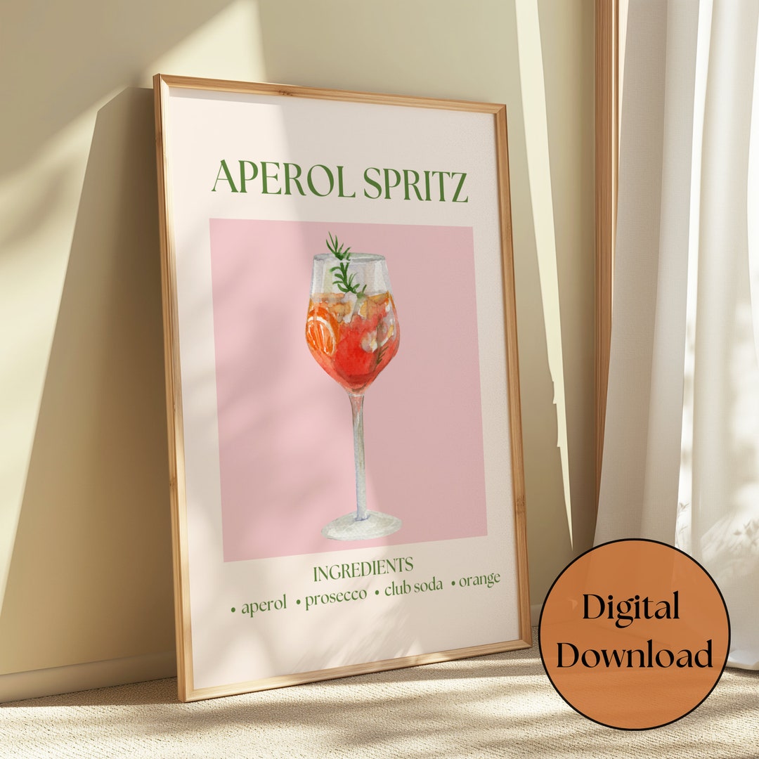 Aperol Spritz Digital Art Print, Bar Cart Decor or Art, Cocktail Art ...