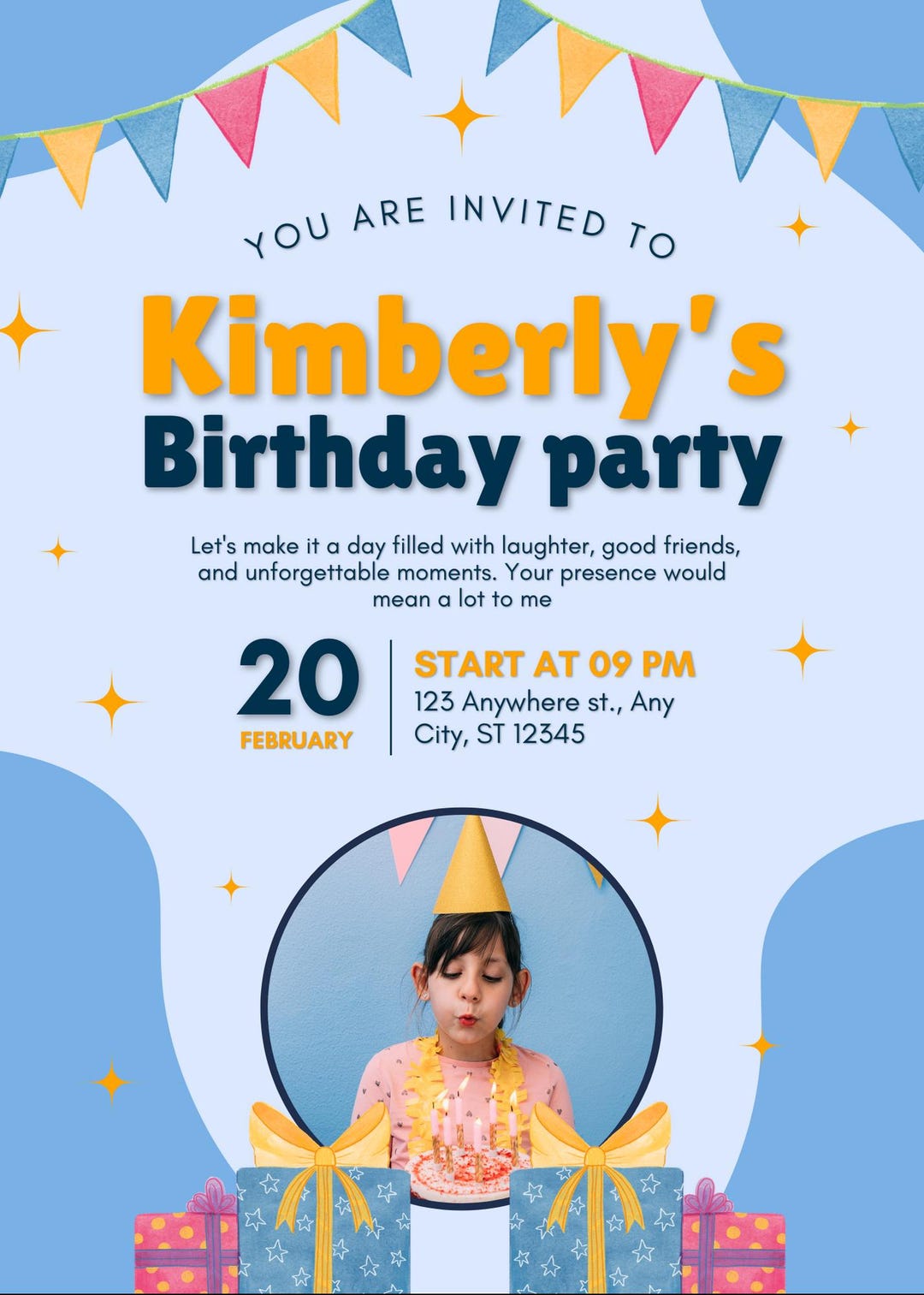 Blue Birthday Invitation Template - Etsy