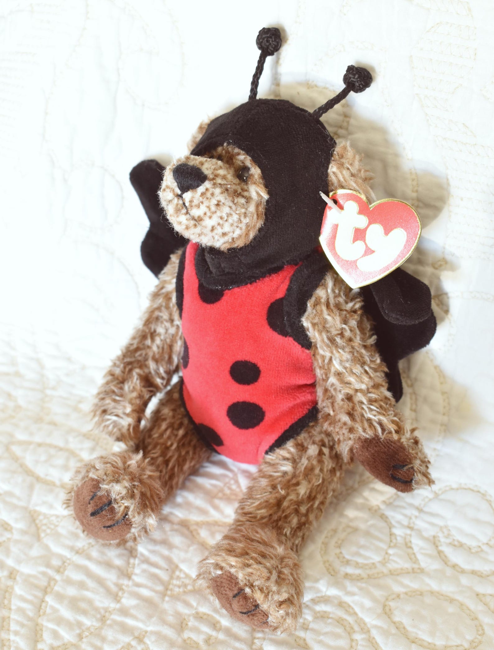 Vintage 1993 Bugsy Beanie Baby, Vintage Teddy Bear in Lady Bug Costume, Small Bear Lady Bug ...