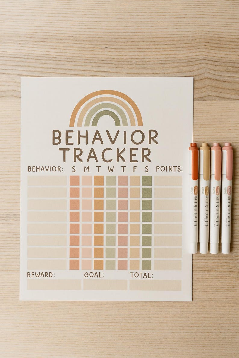 Printable Behavior Tracker Chart | Pastel Rainbow Design (instant Download) - Etsy