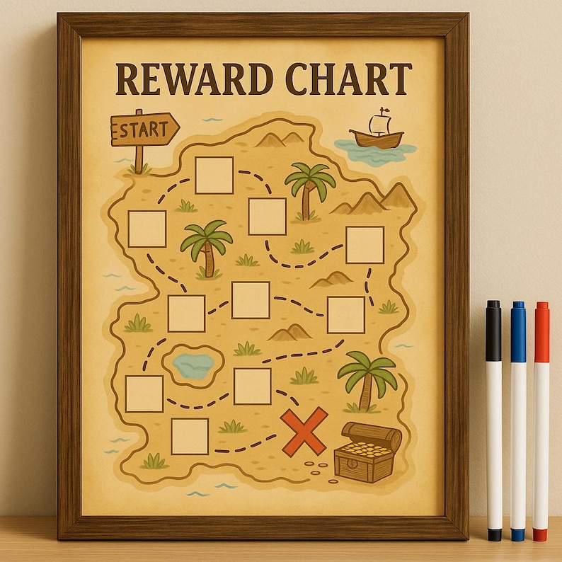 Treasure Map Reward Chart Printable for Kids – Pirate Theme Goal ...
