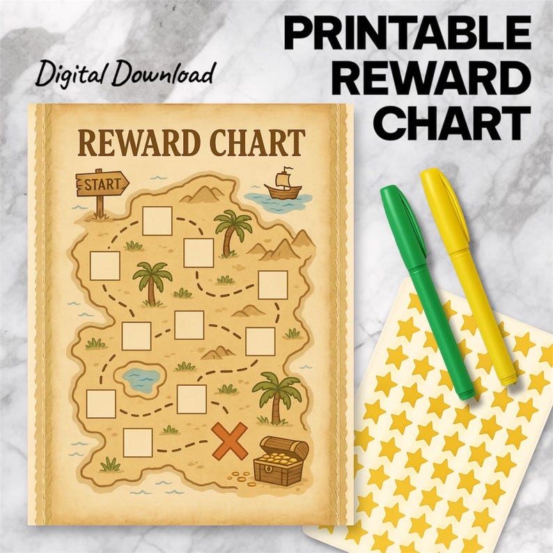 Treasure Map Reward Chart Printable for Kids – Pirate Theme Goal ...