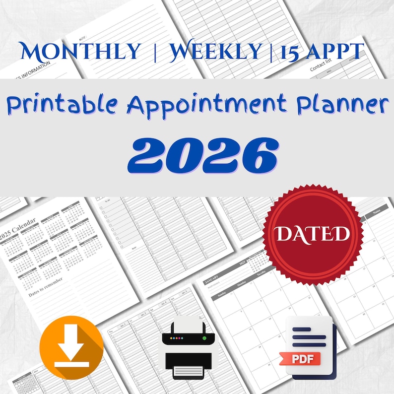 2026 Printable Appointment Book | Digital Download Monthly and Weekly ...