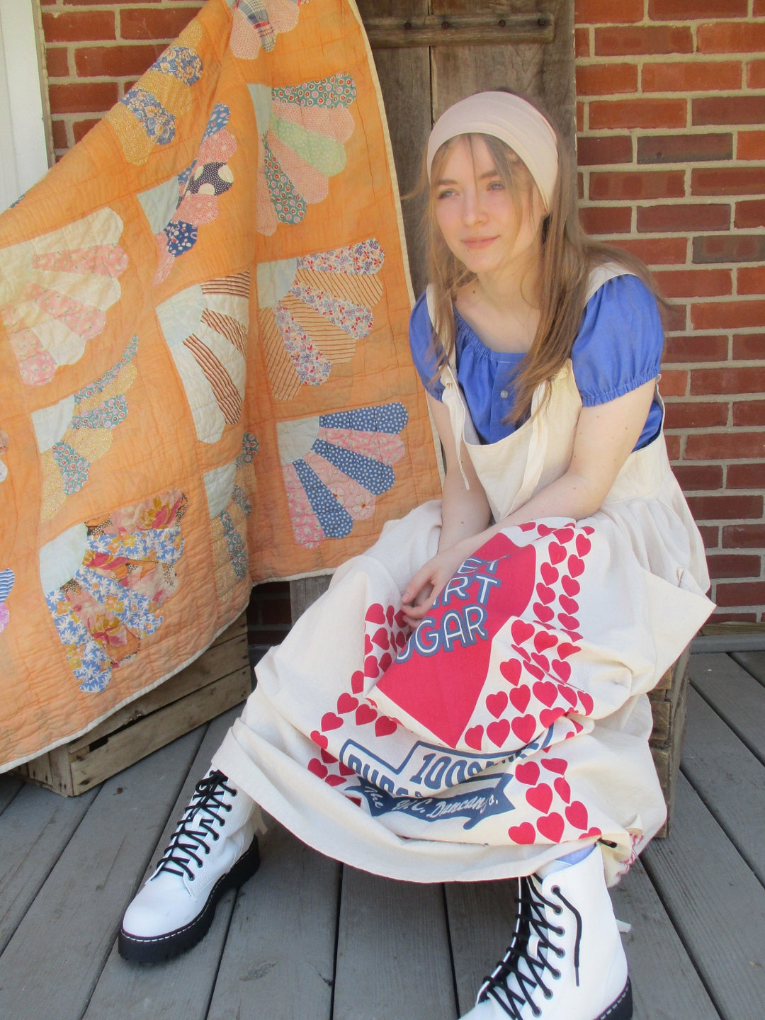 Pinafore, Womens Jumper, SZ Medium, Feed Sack Jumper, Sweet Heart Sugar ...