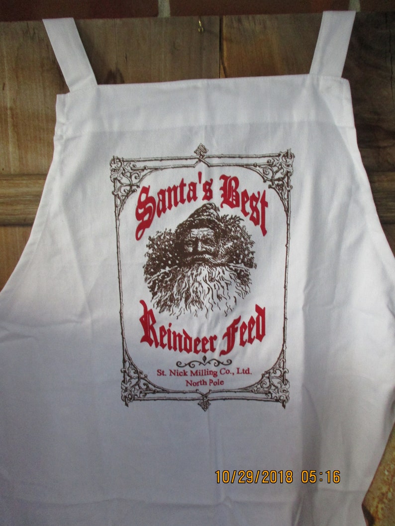 Christmas Aprons Santa Apron Printed White Apron Holiday | Etsy