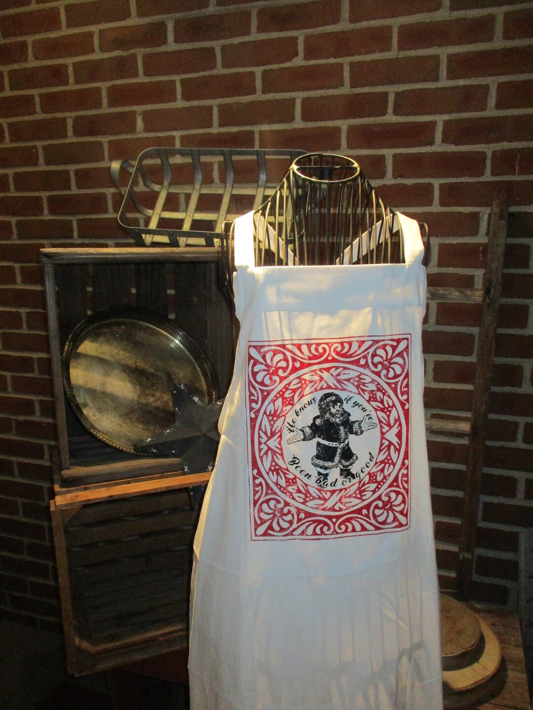 Christmas Aprons, Santa Apron, Printed, White Apron, Holiday Apron ...