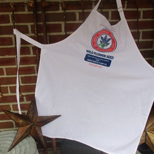 White Apron, Feed Sack Apron, Kitchen Apron, Bluebonnet Apron, Cooking ...
