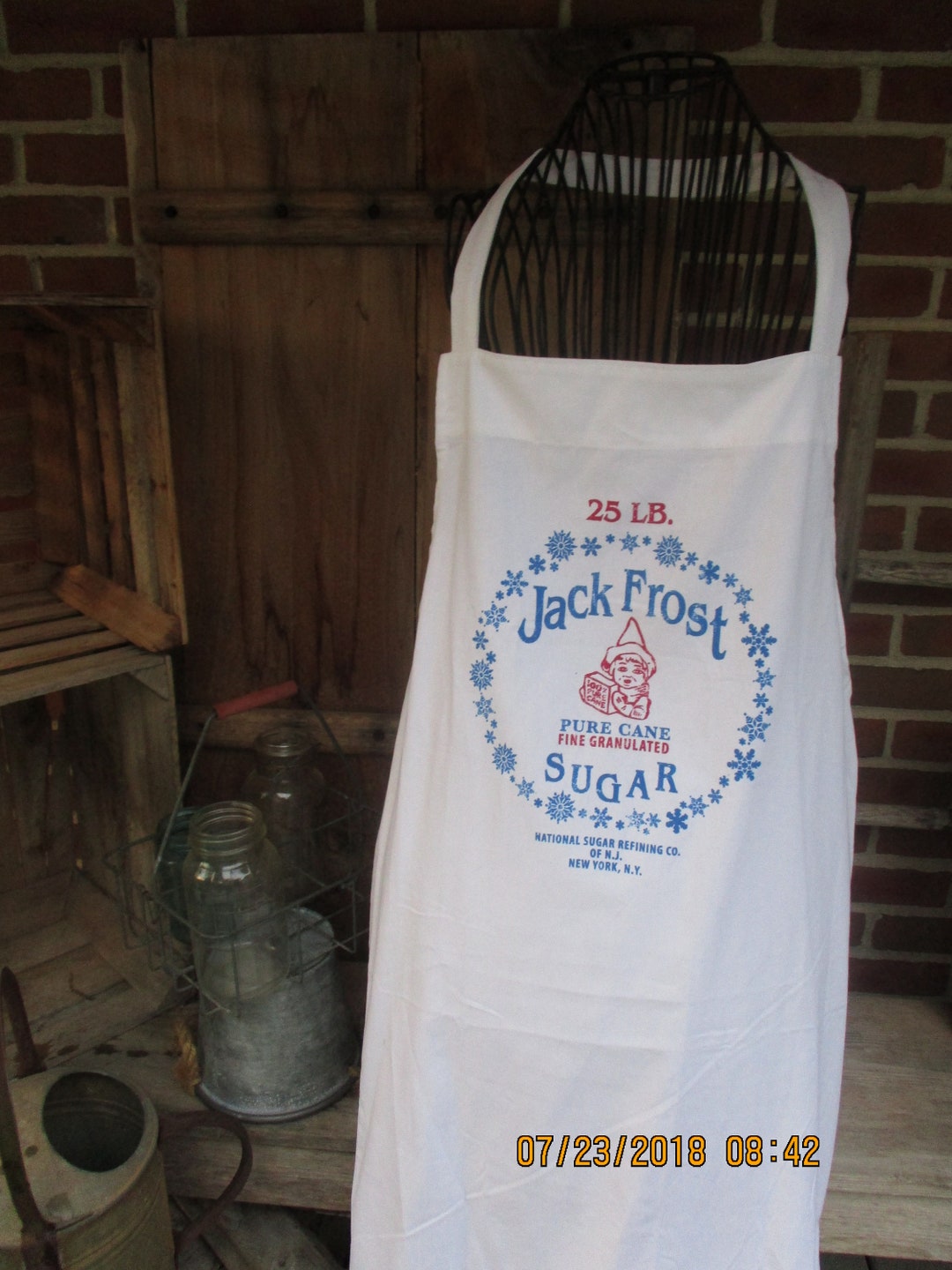 Apron, Jack Frost Apron, Feed Sack Apron, Christmas Apron, White Apron ...