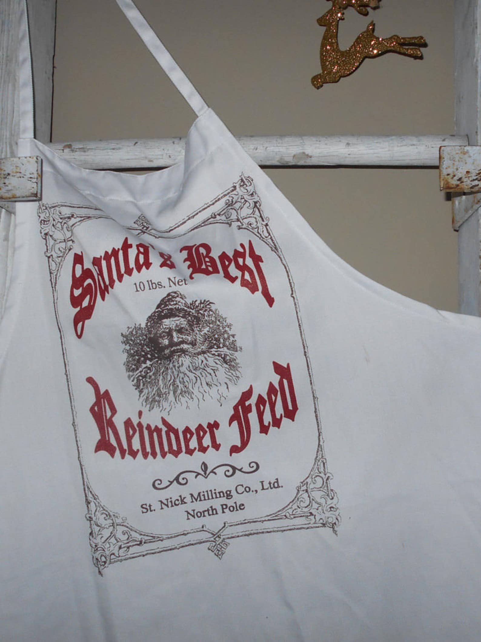 Christmas Aprons Santa Apron Printed White Apron Holiday | Etsy