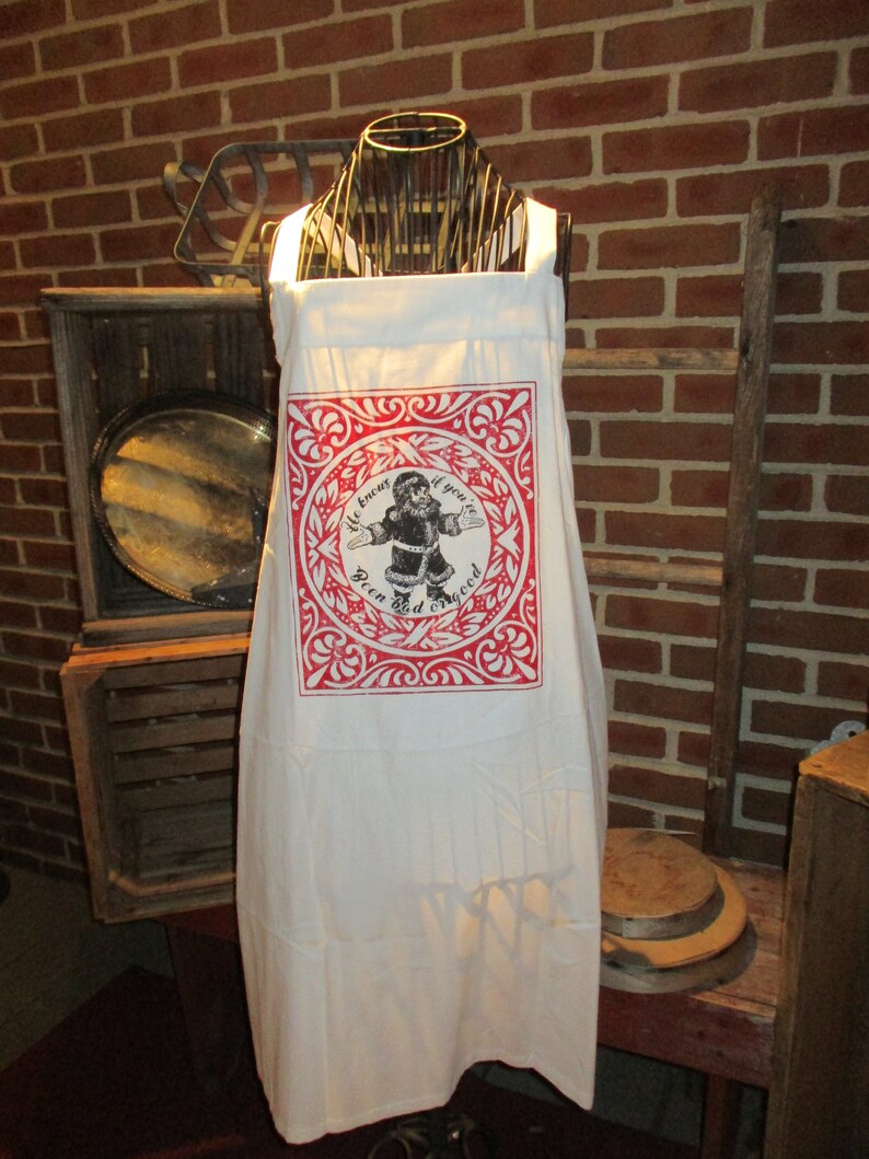 Christmas Aprons Santa Apron Printed White Apron Holiday - Etsy