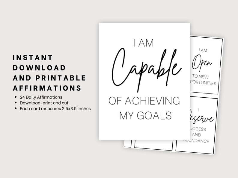 24 Daily Affirmation Cards Printable, Affirmation Cards Digital, Vision ...