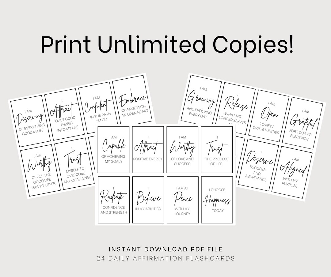 24 Daily Affirmation Cards Printable, Affirmation Cards Digital, Vision ...