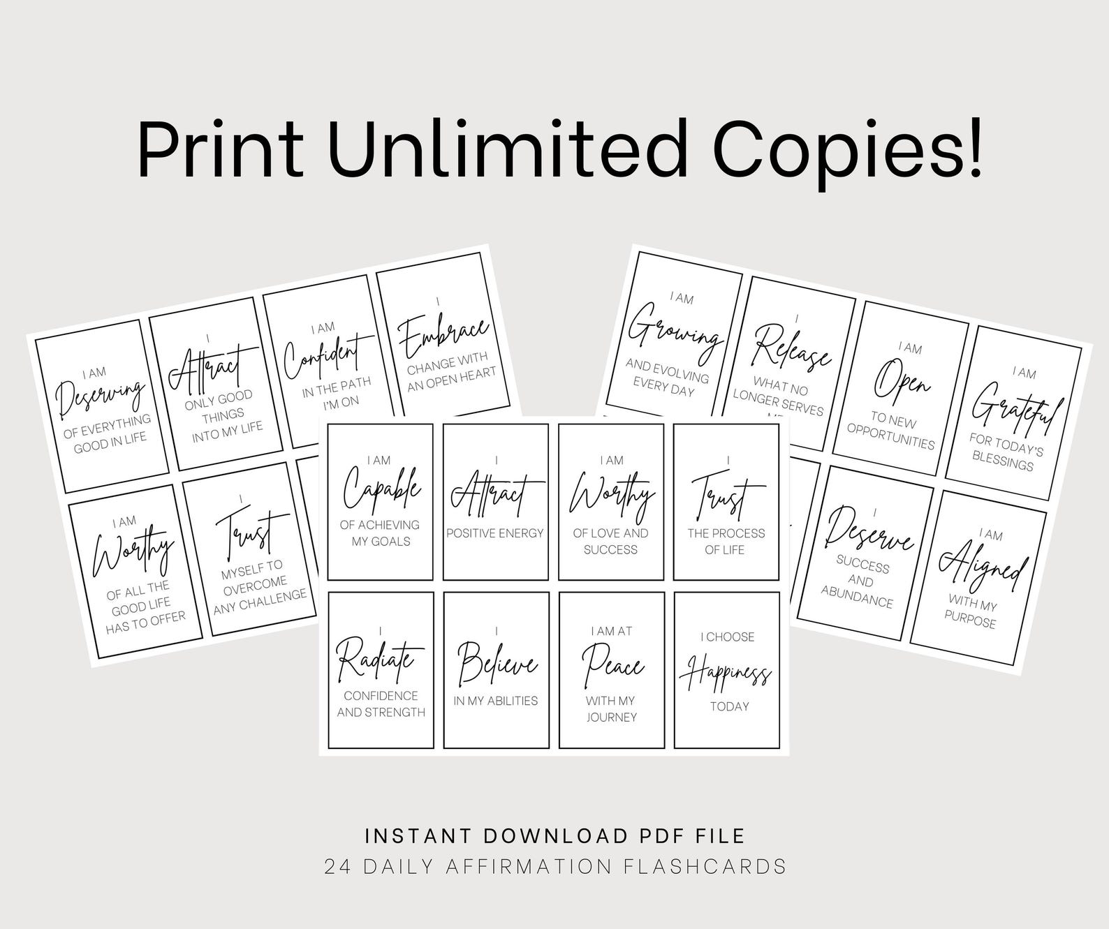 24 Daily Affirmation Cards Printable, Affirmation Cards Digital, Vision ...