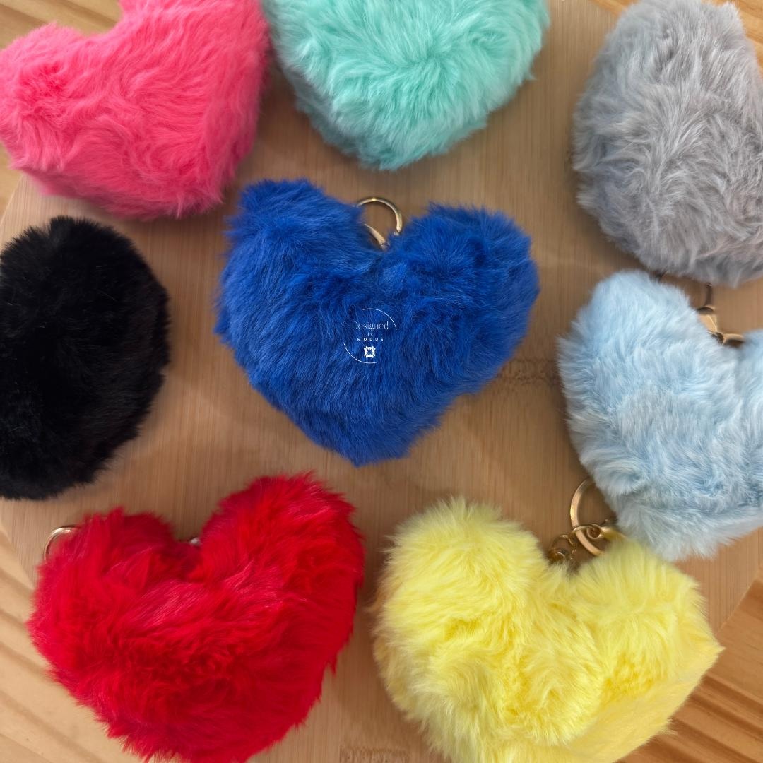 Fuzzy Heart Keychain – Plush Heart Bag Charm With Gold Hardware – Cute ...