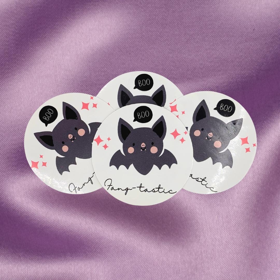 Fang-tastic Bat Sticker Cute Halloween Vinyl Decal Spooky Fun Bat ...