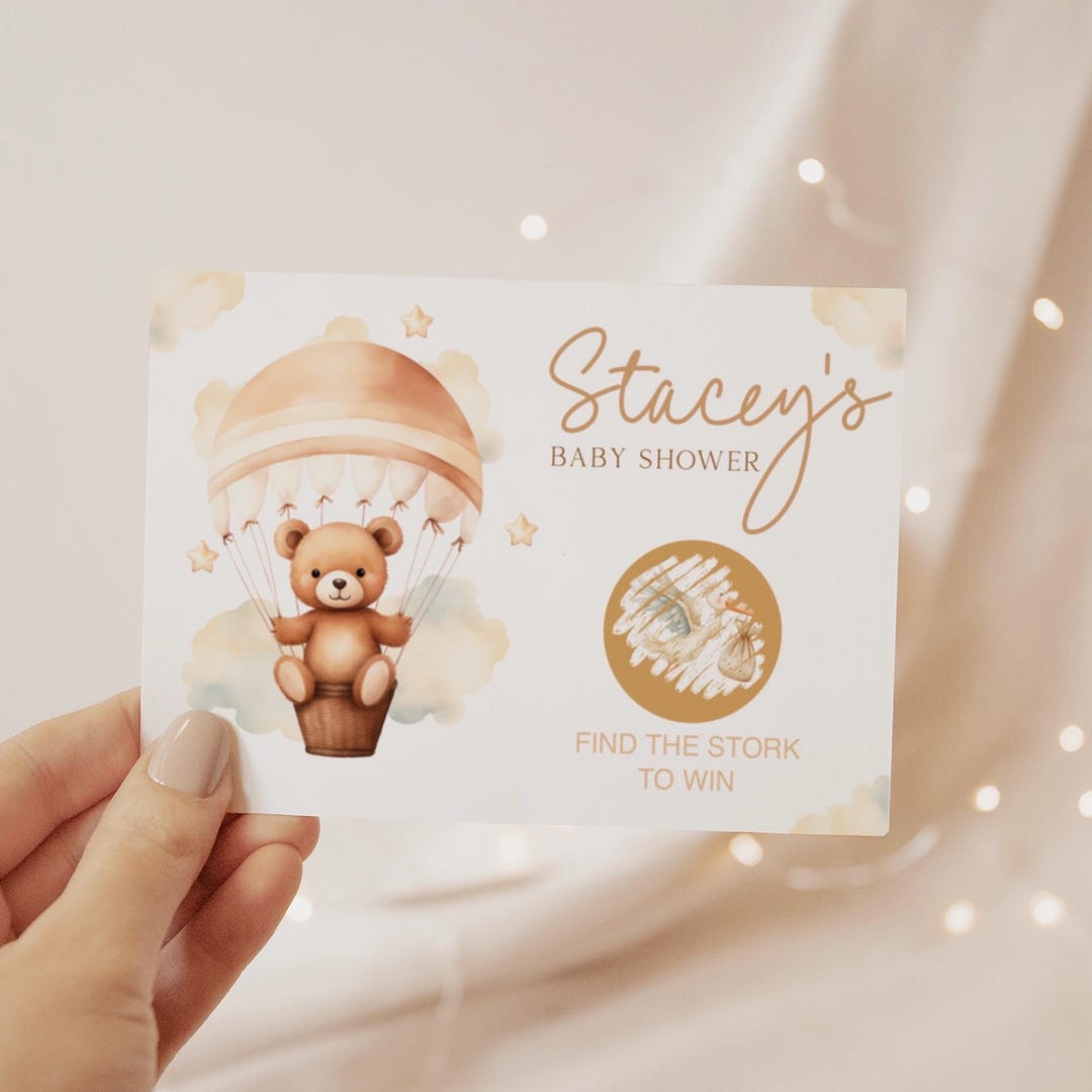 Personalised Baby Shower Scratch Cards Game Bundle Teddy Bear Hot Air ...
