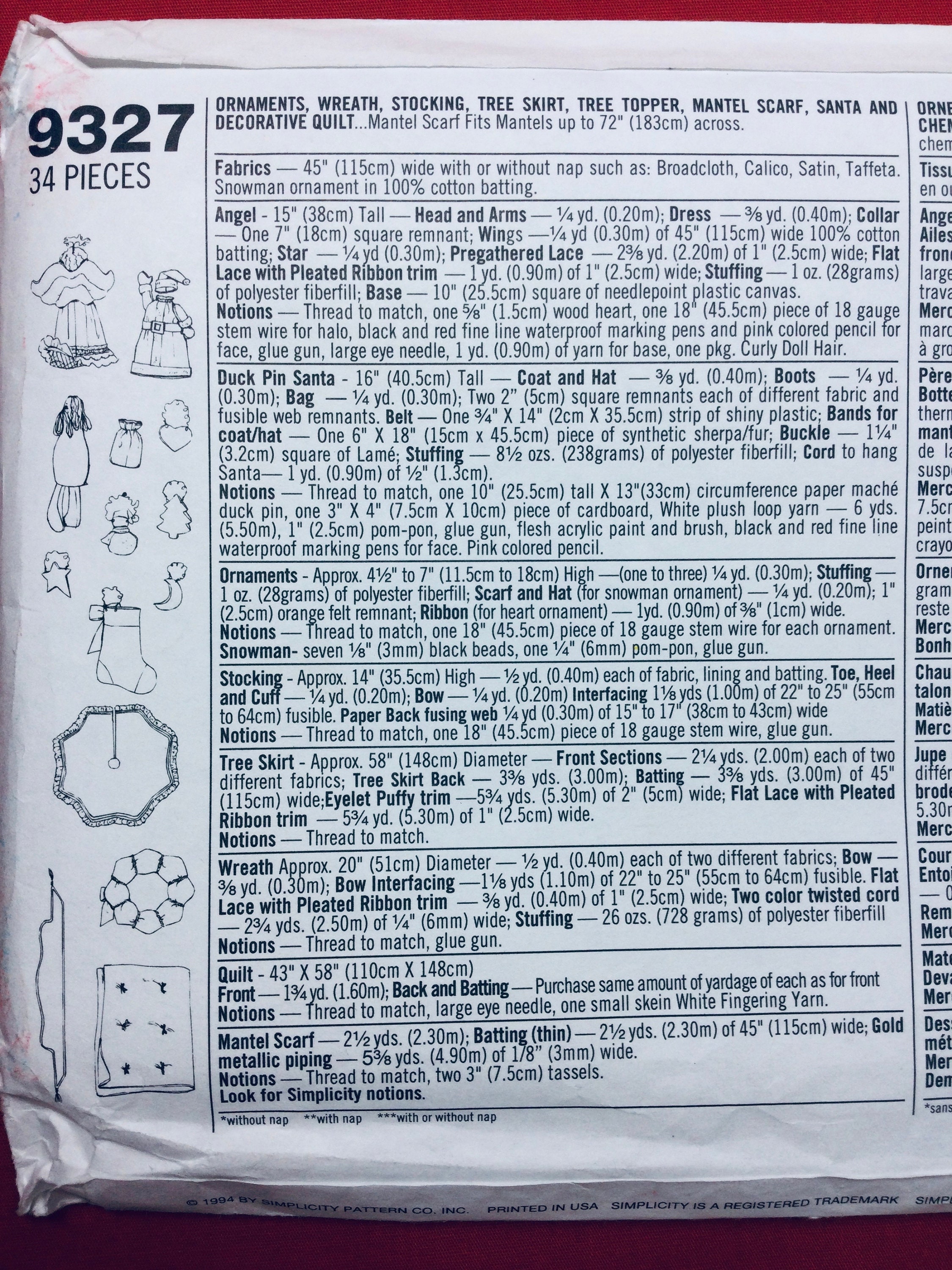 Simplicity 9327 Christmas Craft Sewing Pattern - Etsy