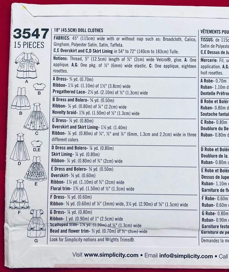 Simplicity 3547, Doll Clothes Sewing Pattern for 18 Inch Dolls - Etsy