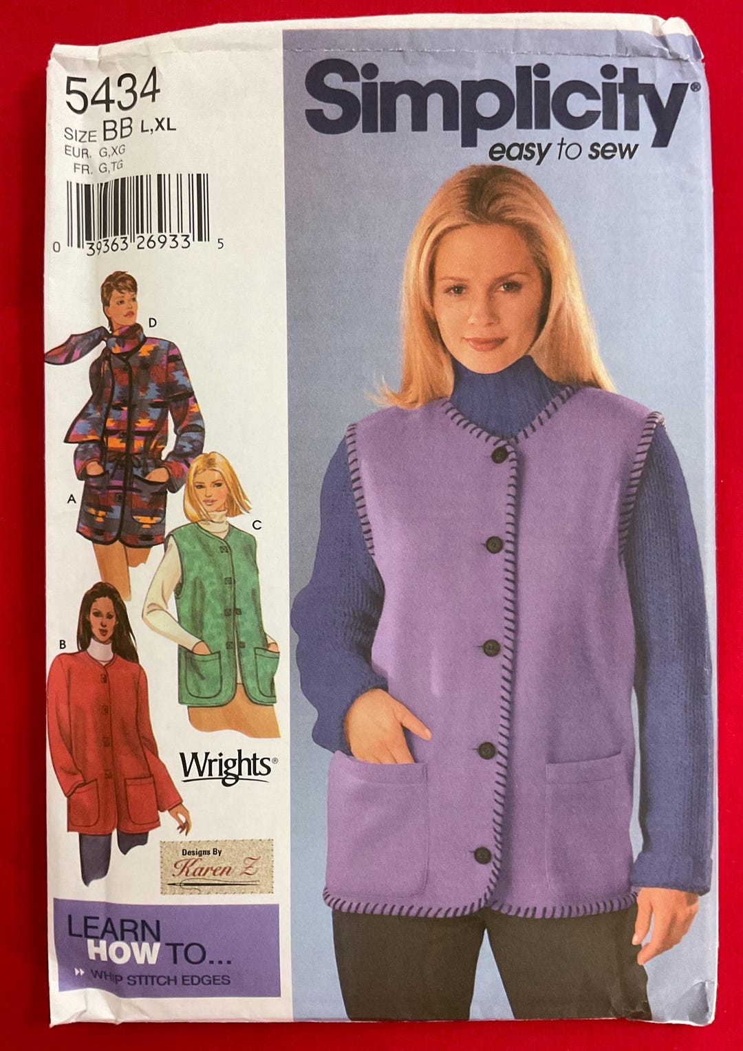Simplicity 5434 Misses Jacket, Vest & Scarf Sewing Pattern, Sizes L-XL ...