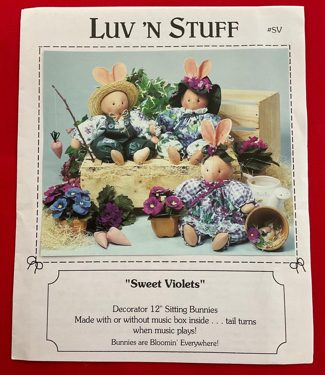 Luv N’stuff “sweet Violets” 12 Inch Sitting Bunnies Craft Sewing ...