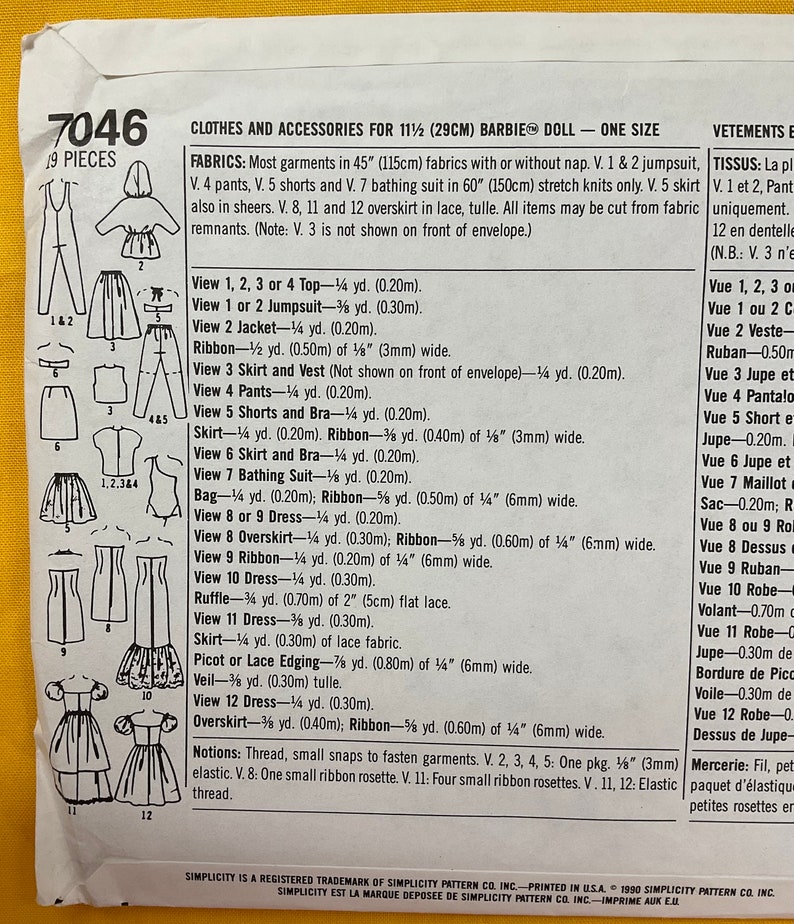 Simplicity 7046 Clothing Sewing Pattern for 12 Inch Dolls - Etsy