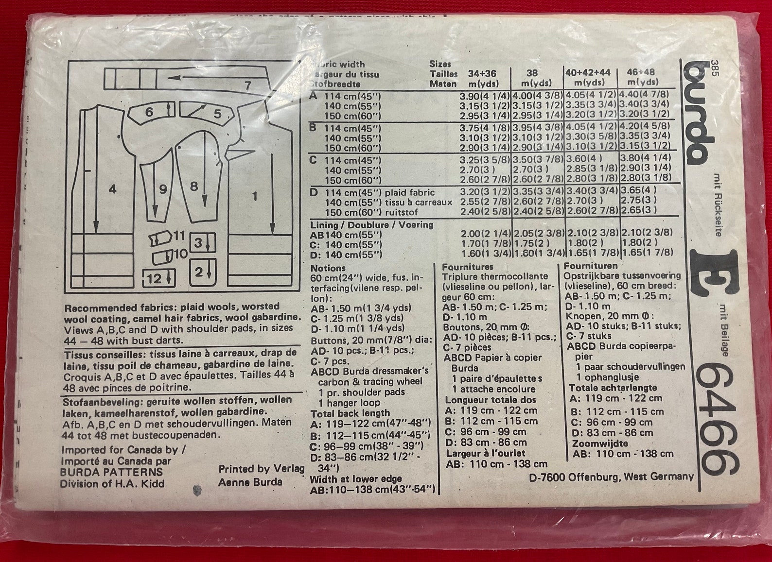 Burda 6466 Misses Wool Coat Sewing Pattern, Sizes 8-40 - Etsy