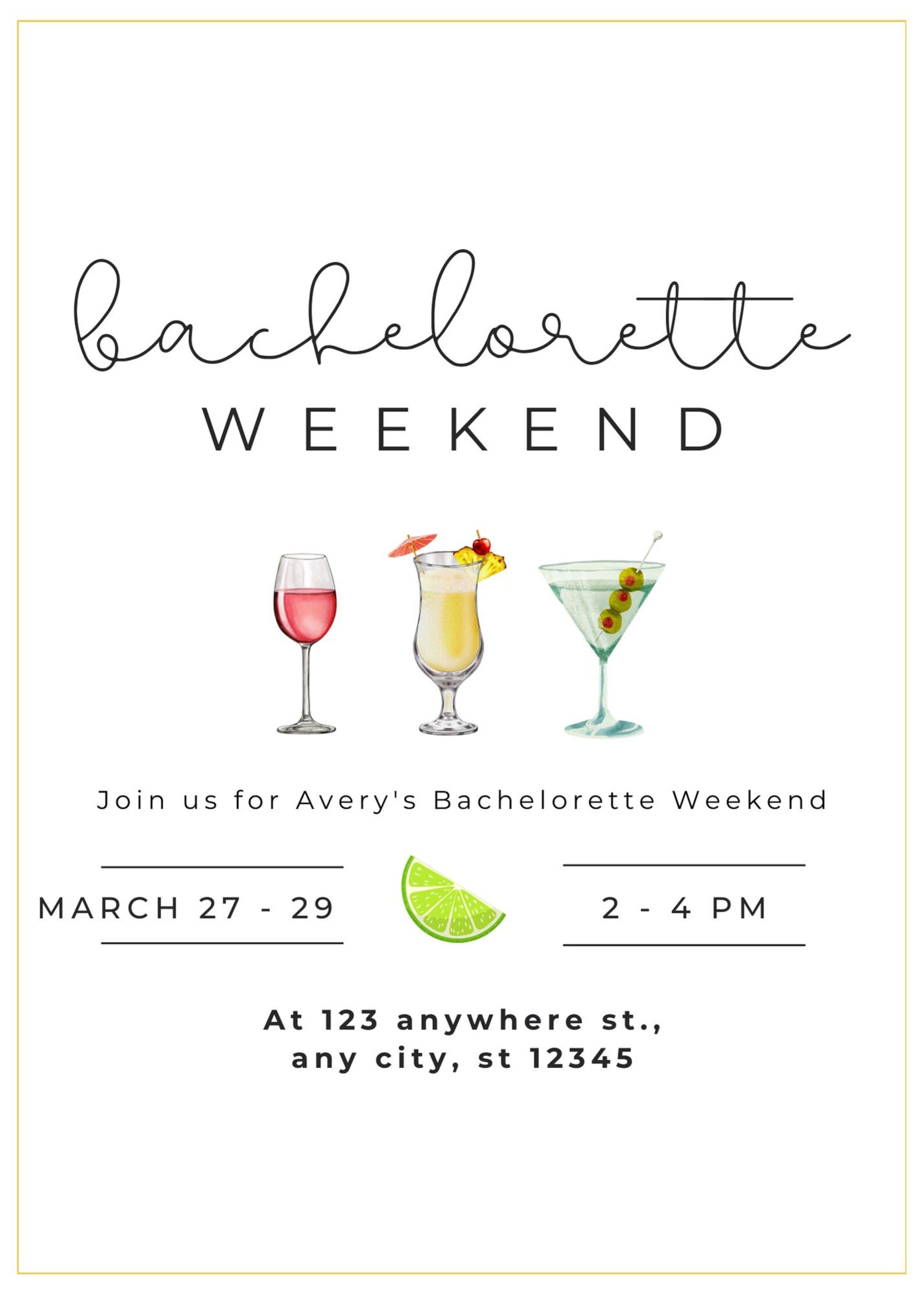 Editable Bachelorette Party Invitation, Text Invitation, Drinks, Pina ...