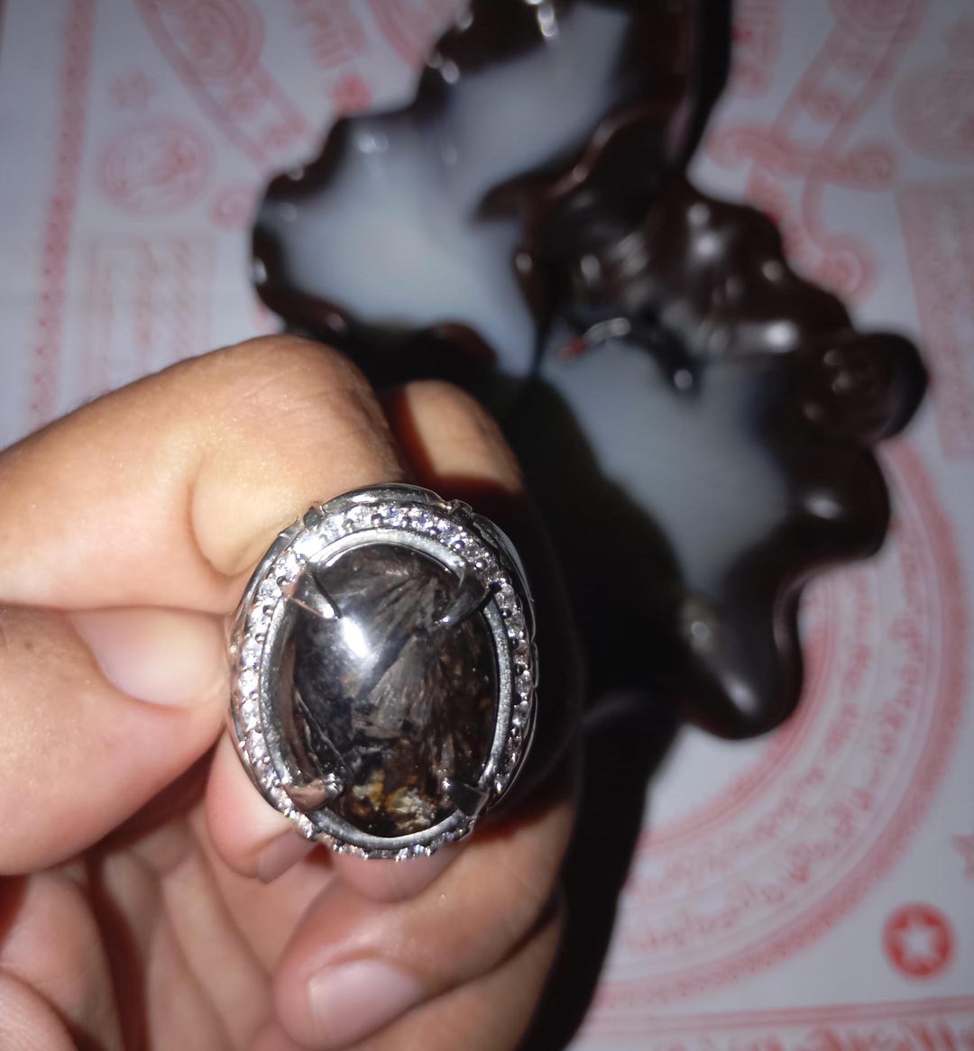 Amulet Talisman Lucky Charms Ring Stone Black Tiger Fur Agate Magical ...