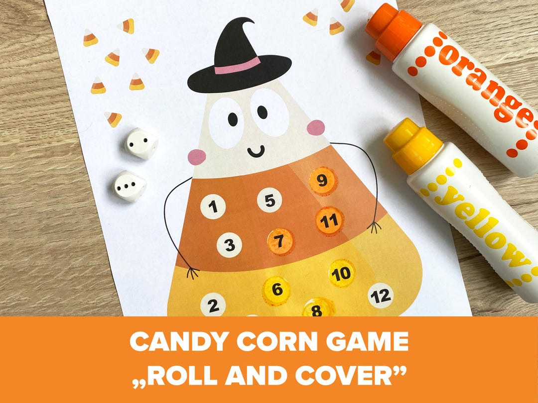 Candy Corn Math Game: Halloween Roll and Cover Activity (PDF Printable ...