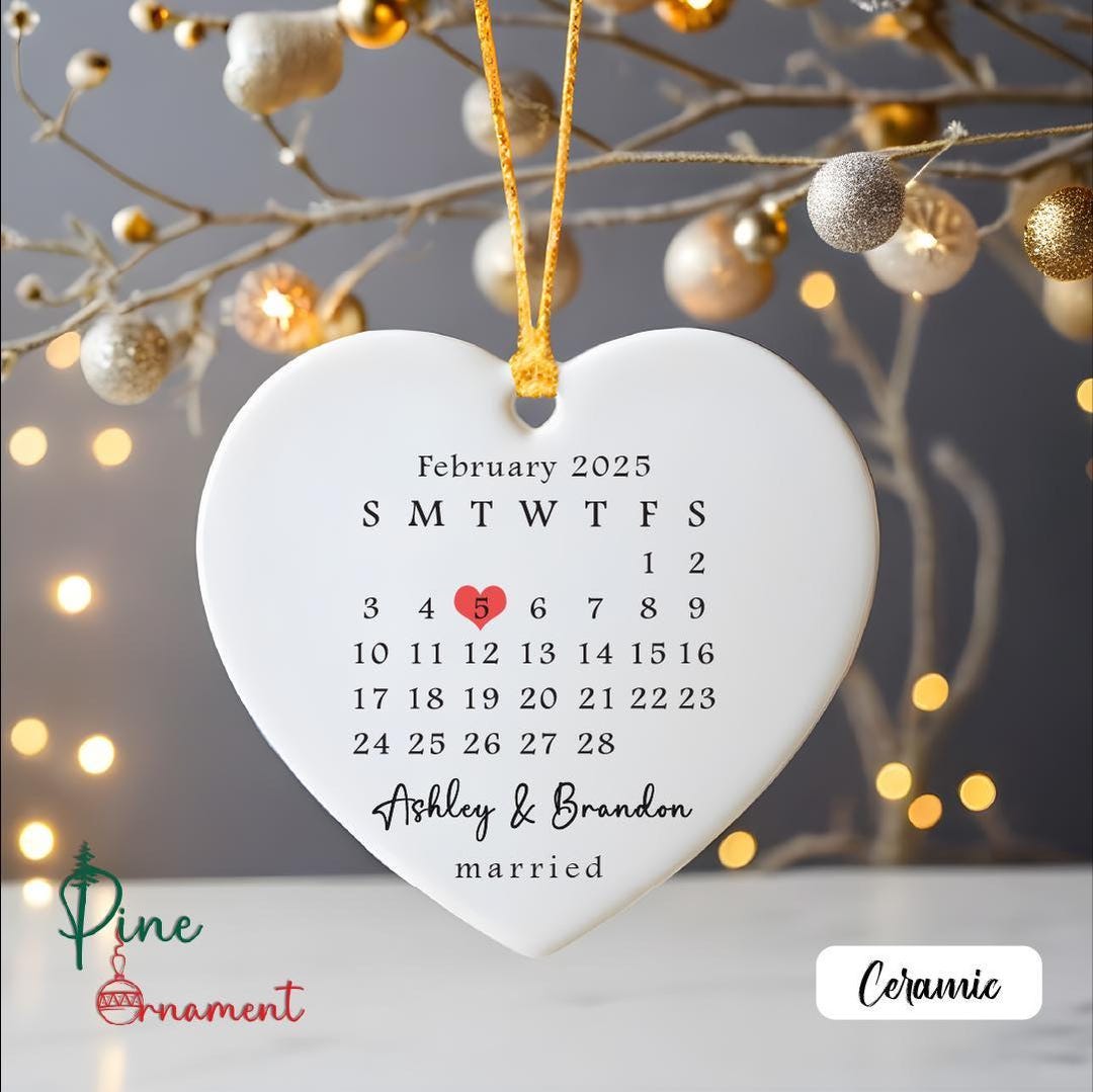 Married Ornament With Wedding Date, Heart Shape Wedding Ornament ...