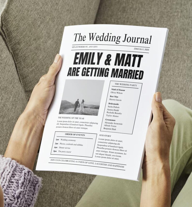Wedding Day Newspaper-style Pamphlet | Editable Template - Etsy