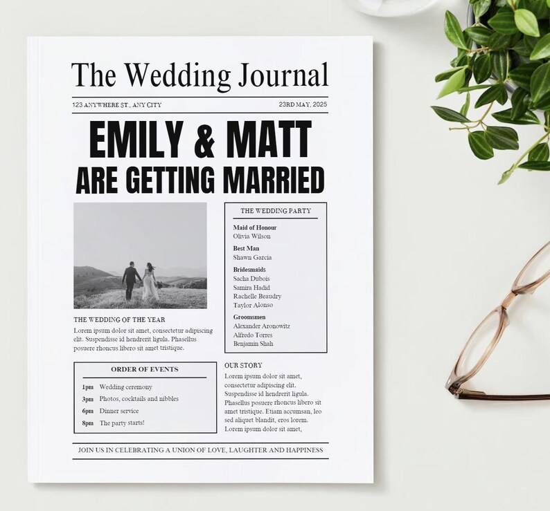 Wedding Day Newspaper-style Pamphlet | Editable Template - Etsy