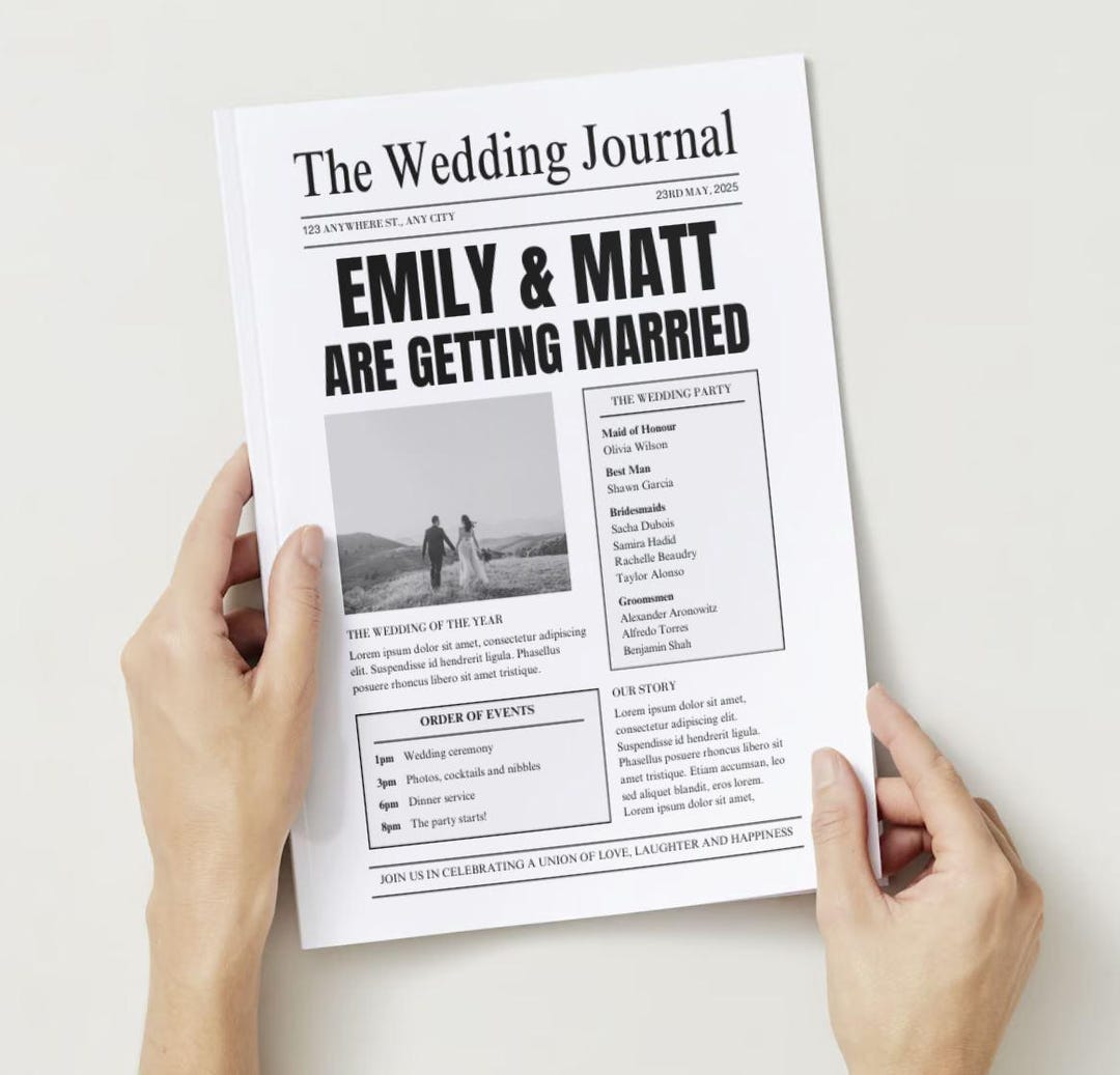 Wedding Day Newspaper-style Pamphlet | Editable Template - Etsy